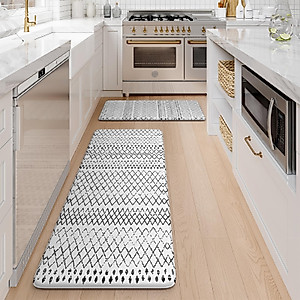 KIMODE Kitchen Mats 2PCS,Cushioned Anti Fatigue Kitchen Rugs and Mats,Non Skid Waterproof Kitchen Mats for Floor,Comfort Foam Standing Mat for Home, Office,Sink,Laundry,Desk,Black and White