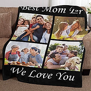 Personalized Blanket with Photo Text Custom Throw Blanket Using My Own Pictures for Mom Christmas Family Dad Sisters Dog Friends Besties Grandma Wife 4 Photo