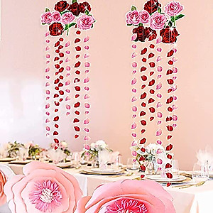 12 Pcs Red Pink Rose Garland Paper Rose Flower Patel Streamer Wedding Engagement Anniverasy Bridal Shower Birthday Bday Party Hanging Decoration