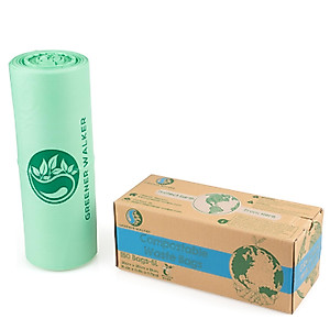 GREENER WALKER 100% Compostable Trash Bags, 1.6 Gallon-150Bags, Food Scrap Kitchen Waste Bags with EN13432 Certified