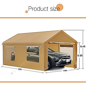 Carport Canopy 10x20 Heavy Duty Car Canopy with Removable Sidewalls Portable Carport Garage Tent Boat Shelter Market Stall, with 4 Windows Yellow