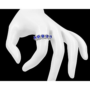 925 Sterling Silver Natural Blue Tanzanite 4 MM Round Cut Gemstone Women Jewelry Cluster Proposal Ring Wedding Ring Birthday Gift For Wife (Yellow Gold Rhodium Plated Silver, 6)