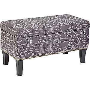 FIRST HILL FHW Endora Rectangular Fabric Storage Ottoman with Script-Style Pattern - Storm Grey