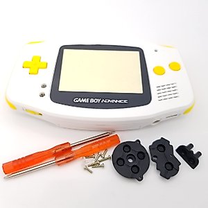 Full Housing Case Cover Housing Shell Replacement for Game boy Advance GBA Shell Case with Buttons Kit-White+Yellow Buttons