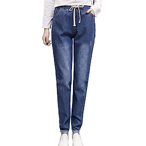 Maiyifu-GJ Womens Elastic Waist Denim Joggers Jeans Casual Distressed Drawstring Stretch Jeans Skinny Workout Jean Trousers (Blue,Small)