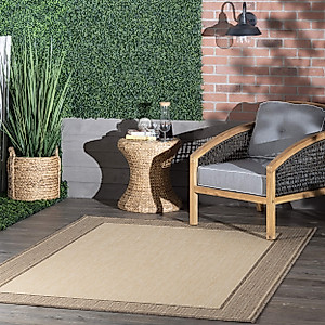 nuLOOM Gris Bordered 3x5 Indoor/Outdoor Accent Rug for Living Room Patio Deck Front Porch Entryway Kitchen, Beige/Tans