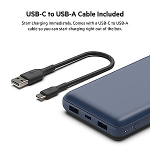 Belkin BoostCharge USB-C Portable Charger 20k Power Bank w/ 1 USB-C Port and 2 USB-A Ports with USB-C to USB-A Cable for iPhone 15, 15 Plus, 15 Pro, 15 Pro Max, Samsung Galaxy S24, & More - Blue