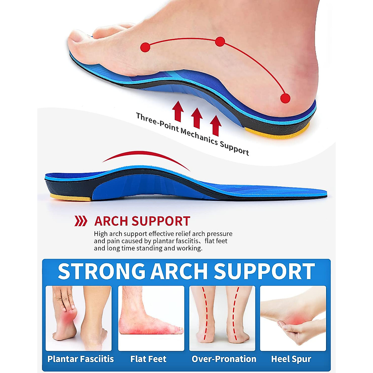 TOPSOLE {220+lbs}Standing All Day Heavy Duty Support Pain Relief Orthotics, Plantar Fasciitis High Arch Support Insoles for Men Women Metatarsalgia,Flat Feet,Feet Pain