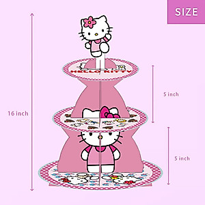 Hello Kitty Party Supplies Decorations, 3 Tier Cupcake Stand, Birthday Dessert and Cake Display Stand for Birthday Party Decoration, Hello Kitty Party Favors Decorations