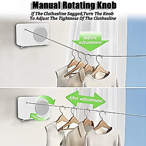 Retractable Clothesline Indoor, Heavy Duty Clothes Drying Laundry Line, Wall Mounted Drying Rack Clothing Line for Bathroom, Laundry, Hotel, Retracting Hanging, Lock to Prevent Sagging, White