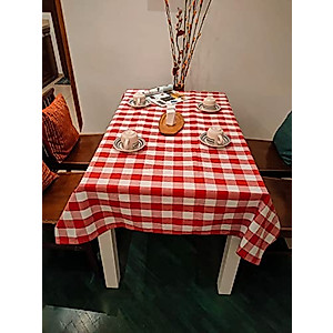 WHITEWRAP Buffalo Check Tablecloth |Red and White|60”x90”| Indoor Outdoor, Restaurant, Hotel Quality| Gingham Table décor | Table Protector for Picnic, Party and Dinner| Tabletop Washable Farmhouse