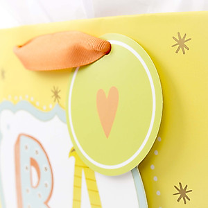 Hallmark 13" Large Gift Bag with Tissue Paper (B-A-B-Y, Yellow) for Baby Showers, New Parents and More