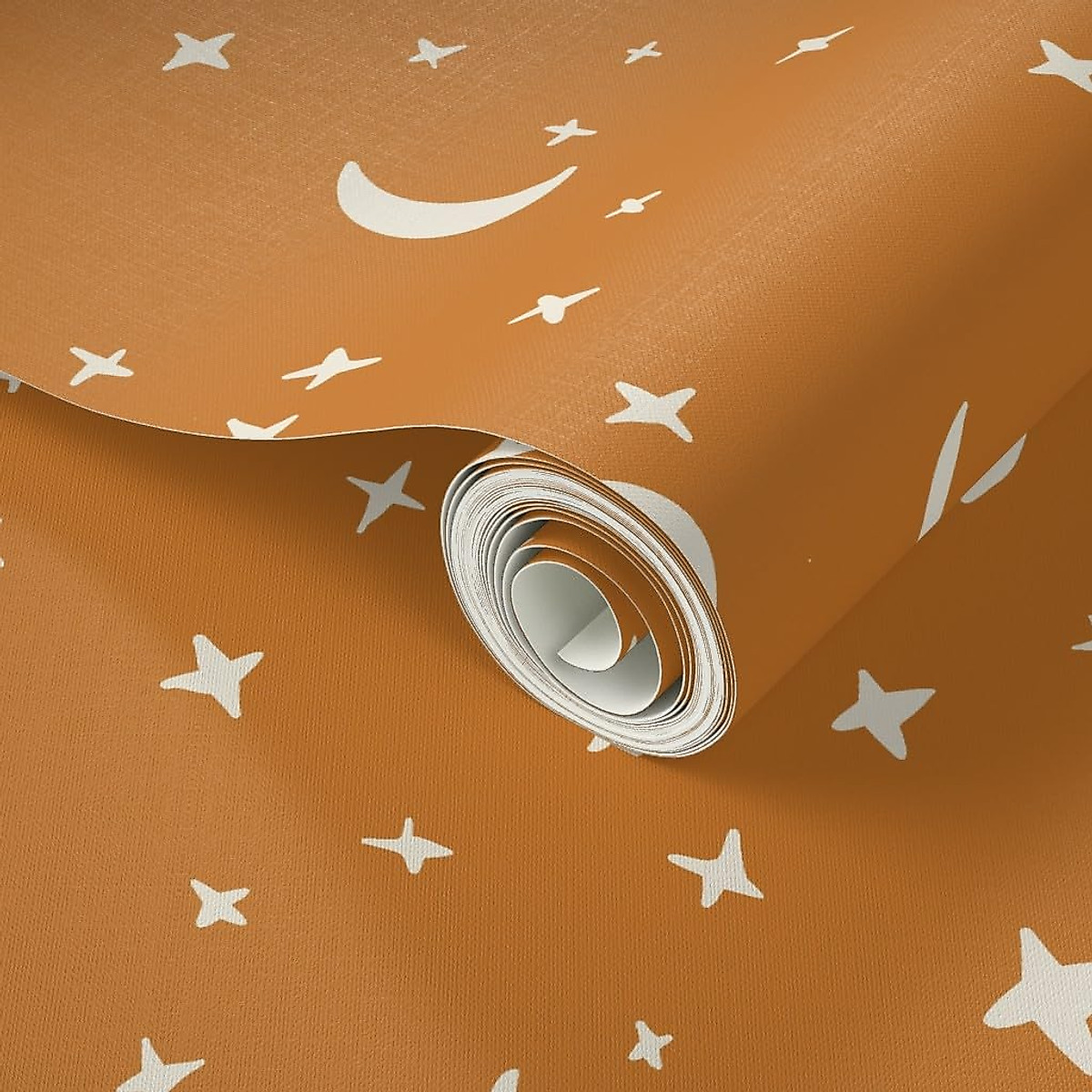 Peel & Stick Wallpaper Swatch - Boho Astrological Burnt Orange Autumn Fall Halloween Celestial Stars and Moon Custom Removable Wallpaper by Spoonflower