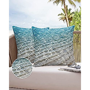 Vandarllin Outdoor Throw Pillows Covers 26X26 Set of 2 Waterproof Clear Sea Water Decorative Zippered Lumbar Cushion Covers for Patio Furniture, Blue Ocean Beach