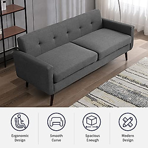 ZAFLY 80inches Loveseat Sofa Couch,Futon Sofa Modern Button Tufted Upholstered Couch Furniture with 5.9" Upholstered Cushion for Living Room Bedroom Office Apartment (Dark Gray)