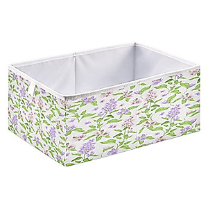 Kigai Purple Pink Flowers Rectangular Storage Bins - 15.8 x 10.6 x 7 in Large Foldable Rectangular Organizer Storage Basket for Home Office, Nursery, Shelf, Closet