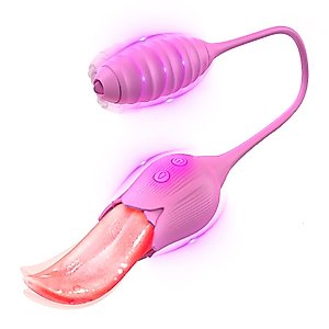 Clitoral Licking Tongue Vibrator, Vbrating Rose Sex Toy for Women, Clit & Nipple Stimulator with 10 Vibration, Female Adult Sex Toys, Dildo Realistic Soft Tongue: Pat, Lick