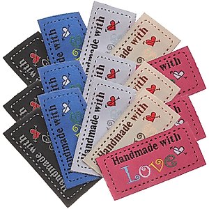 Operitacx 100pcs Handmade with Love Hearts Clothing Labels, Sewing Labels for Handmade Items, Colorful Tags for Crochet, Sew On Fabric Labels for Clothing Hat Crafts Woven