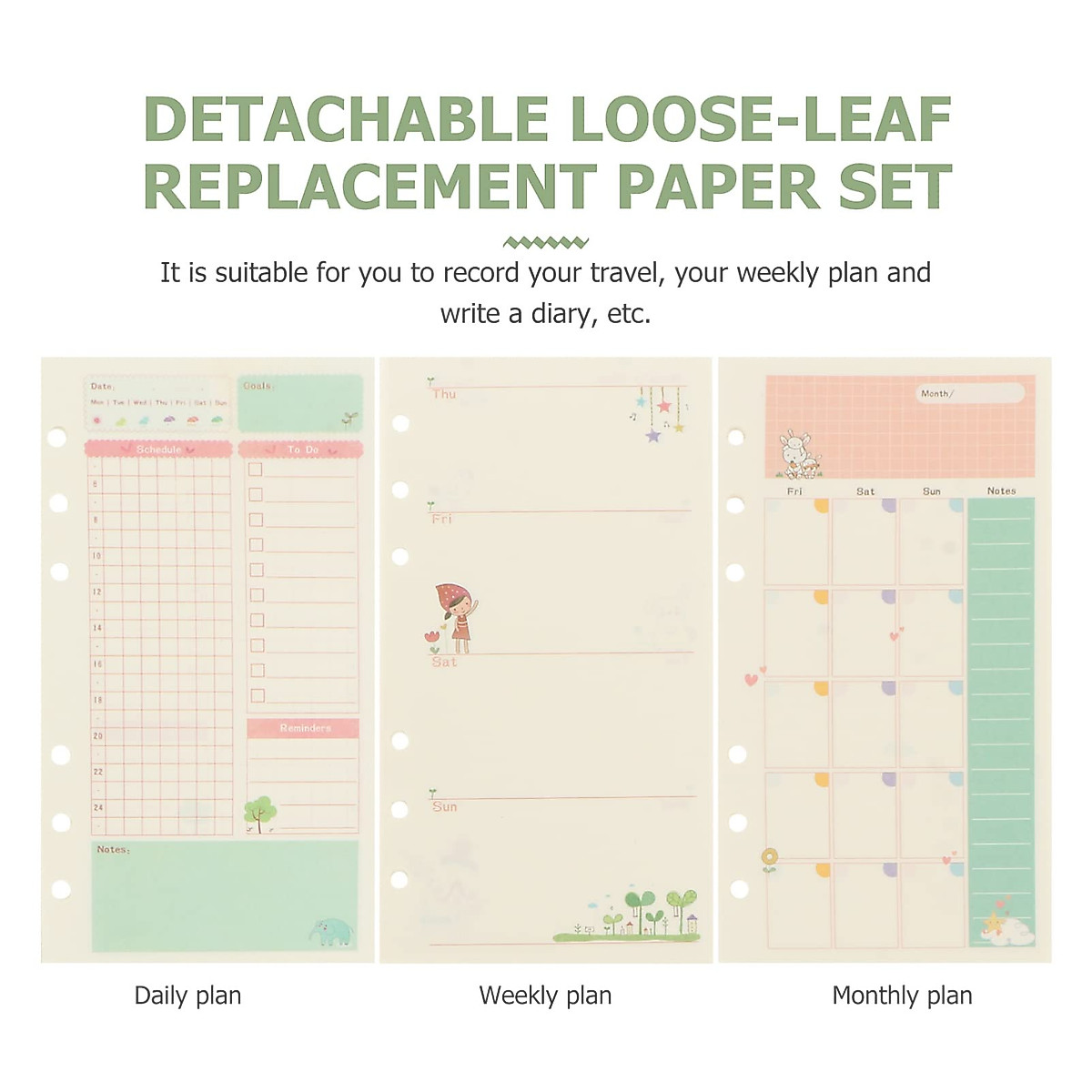 6 Ring Binder Paper, Loose Leaf Paper Colorful Monthly Weekly Daily Planner Page Writing Papers Filler Page for A6 Binder Refillable Journals Notebooks Supplies