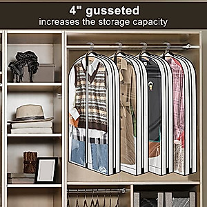 BiCINE 40" Garment Bags for Hanging Clothes, Clear Suit Bags for Closet Storage Travel with 2 Zippers, 4" Gusset Breathable Clothes Garment Cover for Coats Sweaters Shirts Dress (White, 3 Pack)