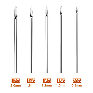 Ear Nose Piercing Needles - Autdor 100pcs Mixed Piercing Needles 12G 14G 16G 18G and 20G Hollow Needles for Ear Nose Navel Nipple Lip Tongue Piercing Kits Piercing Tools Piercing Supplies