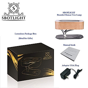 SBOTLIGHT Bedside Tree Lamp with Bluetooth Speaker and Wireless Charger Desk Tree of Life lamp Sleep Mode Stepless Dimming LED Night Light QI Charging Phones Wireless Charge
