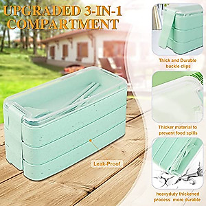 KUBYA Bento Lunch Box Set,Stackable Lunch Container Leak-Proof 3-In-1 Compartment With Ice Packs, Reusable Lunch Bag, Food Bags, Sauce Cups, Lunch Box Microwave Freezer Safe（GREY）