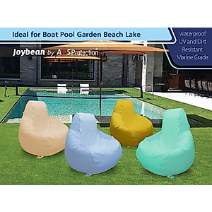 JoyBean Outdoor Bean Bag Chair - Water Resistant Marine Vinyl Ideal for Yacht Boat Pool Patio Garden Marine - Lawn Chair - Patio Furniture - for Adults Teens Kids (Large, White/Carolina Blue)