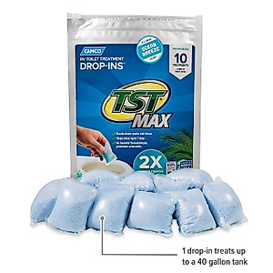 Camco TST MAX RV Toilet Treatment Drop-INs | Control Unwanted Odors and Break Down Waste and Tissue | Septic Tank Safe | Ocean Breeze Scent | 10-pack (41613)