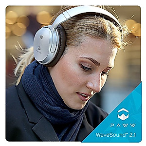 Paww WaveSound 2.1 Wireless Bluetooth Over-The-Ear Foldable Headphones - Headset with Mic, aptX Low Latency (34 ms) / Super-Fast Audio for PC Gaming, TV, Wired Mode / 16-Hour Playtime (Silver/Brown)