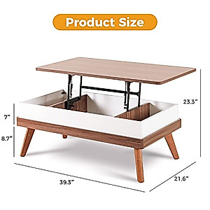 Bidiso Lift Top Coffee Table, Easy-to-Assembly Center Table with Hidden Storage Compartment, Modern Lift Tabletop Dining Table for Living Room Reception/Home Office, Walnut