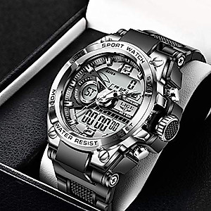 LIGE Digital Outdoor Sports Watches,50M Waterproof Military Luminous Digital Analog Mens Watches and Heavy Duty Electronic with Alarm, Stopwatch Calendar Clock Wristwatch