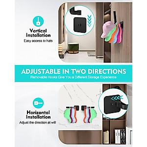 Haikopoon Extra Strong Adhesive Hat Rack(6pcs)-Space-Saving Baseball Hat Rack-Two Mounting Options Hat Hooks for Wall- Multi-Purpose Hat Organizer-Hat Hook for Walls,Closets,Black