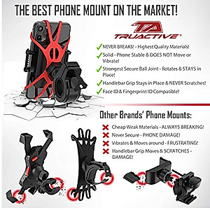TruActive [𝗣𝗿𝗲𝗺𝗶𝘂𝗺] Bike Phone Mount Holder, Motorcycle Phone Mount, 6 Color Bands Included, Cell Phone Holder for Bike – Universal Any Phone or Handlebar, Bike Phone Holder, ATV, Tool Free