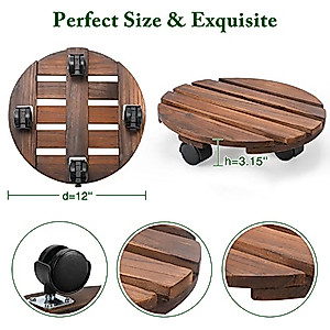 Plant Caddy with Lockable Wheels, Rolling Plant Stand 12 Inch Wooden, Plant Roller Base 150 lb Heavy Duty, 2 Packs Plant Dolly, Indoor Outdoor Potted Plant Mover