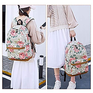 forestfish Laptop Backpacks With USB Charging Port, Large Capacity Lightweight Floral Printed College Bookbag Casual Daypack (Flower-Light Grey)