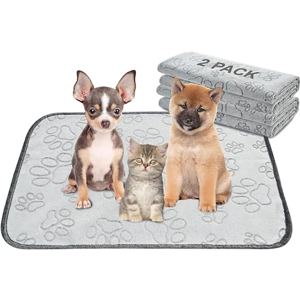 Qeils Reusable Puppy Pads, 2 Pack Washable Pee Pads for Dogs, Waterproof Non Slip Wee Wee pad, Absorbent and Leakproof Training Mats for Potty, Crate, Playpen, Bed, Sofa, 18"x 24"