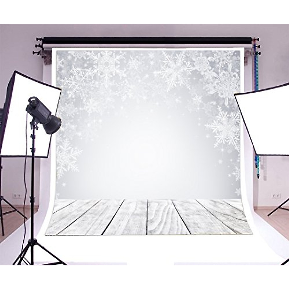 Leyiyi 7x7ft Photography Background Merry Christmas Backdrop Snowflake Wooden Floor Frost Cold Winter Snowcovered White World Blank Bokeh Fir Happy New Year Photo Portrait Vinyl Studio Prop