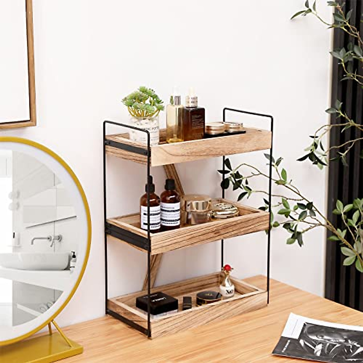 3 Tier Bathroom Organizer Countertop, Vanity Stand Shelf Skincare Organizers Counter Tiered Tray ,Sink Organization Kitchen Spice Wood Rack