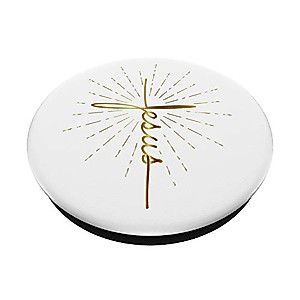 Yellow Beige Jesus Word Cross A Sunburst On White Background PopSockets Grip and Stand for Phones and Tablets