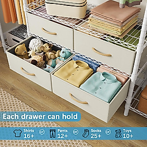 VIPEK V20 Wire Garment Rack Heavy Duty Clothes Rack, Metal Clothing Rack with 6 Shelves, 3 Hang Rods & 4 Fabric Drawers, Compact Freestanding Closet Wardrobe, 56.7" L x 14.6" W x 70.9" H, White