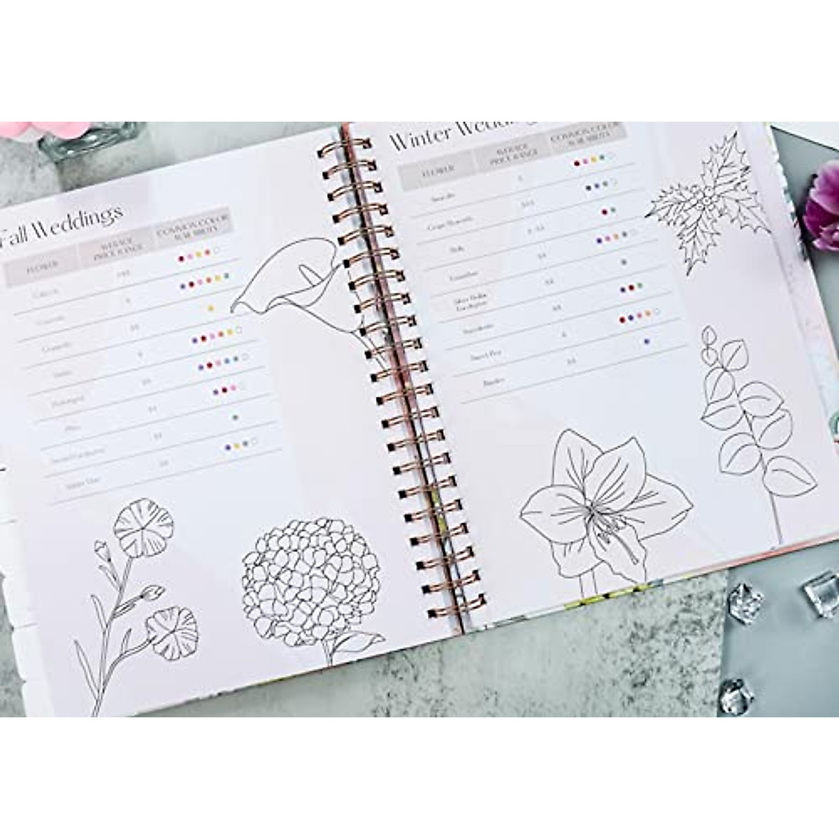 Wedding Planner & Organizer - Floral Gold Edition, Diary Engagement Gift Book & Bride To Be Countdown Calendar, 9" x 11", Brown Leaf