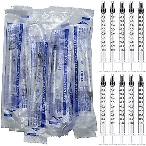 50 Pcs 1ml 1cc Syringe No Needle Plastic Syringe Individually Sealed for Pets Oral, Refilling, Oil or Glue Applicator, Measuring or Transfering Tiny Amount of Liquids, Without Cap