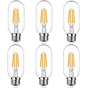 NOTOC E26 LED Light Bulb 4W,Equivalent 40W,E26 Tubular Light Bulb Non Dimmable 2700K Warm White,Antique Clear Edison Filament Bulb,Pack of 6