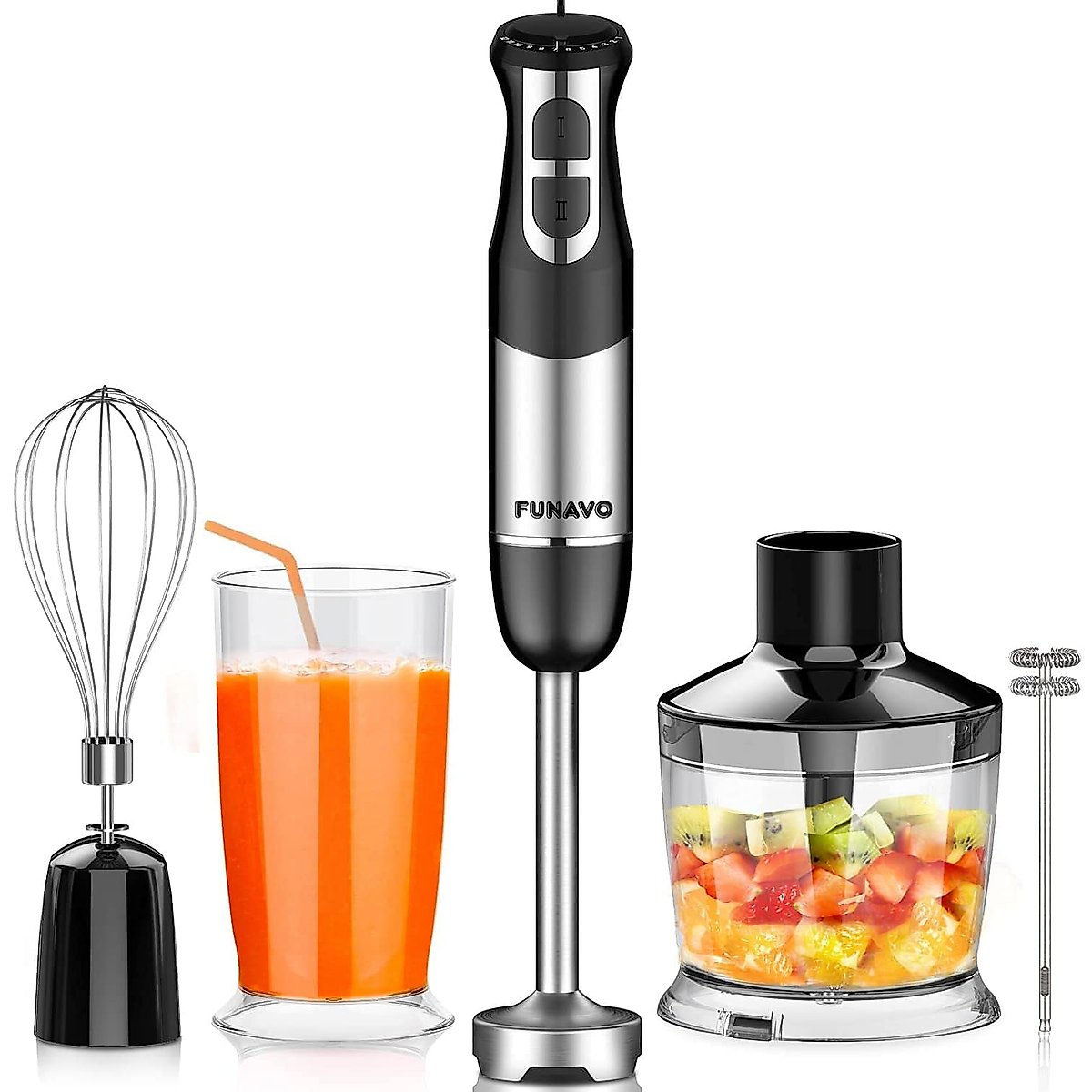 Hand Blender, 800W 5-in-1 Immersion Hand Blender,12-Speed Multi-function Stick Blender with 500ml Chopping Bowl, Whisk, 600ml Mixing Beaker, Milk Frother Attachments, BPA-Free (Black)