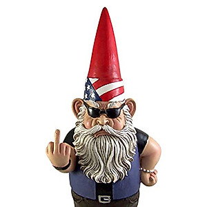 Wowser Large Patriotic Rebel Biker Garden Gnome Statue, 18 Inches