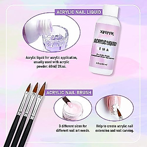 XIFEPFR Acrylic Nail Kit - Clear White Pink Acrylic Powder and Acrylic Liquid Set with Acrylic Nail Brush Nail Forms Glass Cup Beginner Acrylic Nail Kit for Nail Extension Carving Salon Home DIY