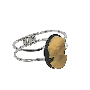 Hinged 3-D Victorian Acrylic Cameo Cabochon Silver Plated Bangle Bracelet + GIFT BAG