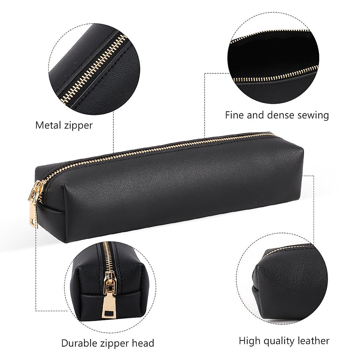 Oyachic Pencil Case PU Leather Cosmetic Makeup Bag Work Small Pen Pouch Zipper Storage Box Adults Desk Organizer Pens,Pencils,Markers