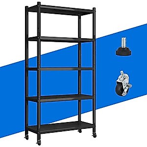 5 Tier Lightweight Storage Metal Shelves, Kitchen Storage Shelves Garage Shelving Unit, Large Capacity Storage Rack, Utility Shelf for Pantry Closet Office Laundry (32" Lx16“ Wx63” H)